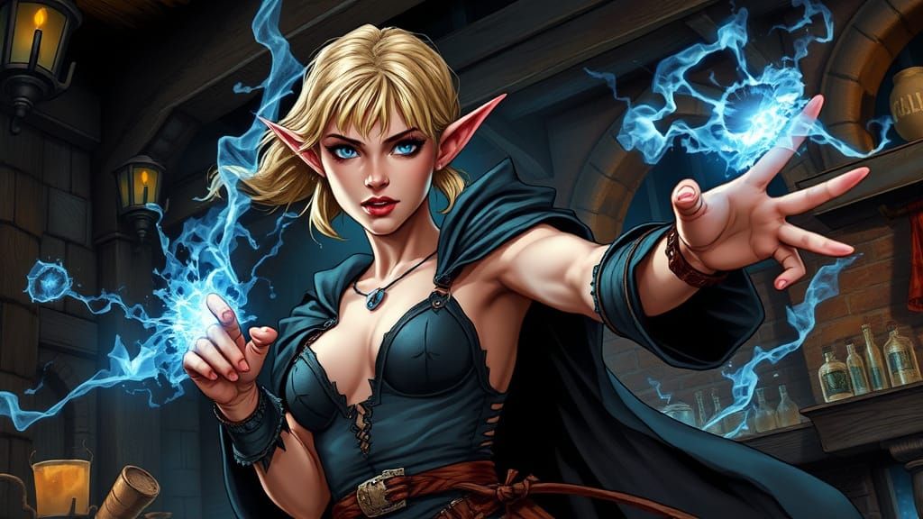 Dark Fantasy Elf Sorceress in Jack Kirby Comic Boo... - AI Art