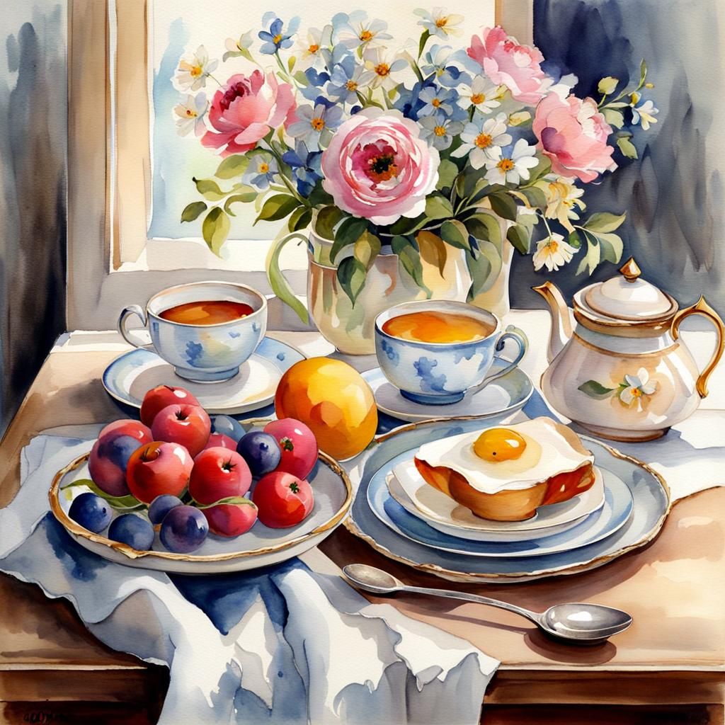 Watercolor Still Life - AI Generated Artwork - NightCafe Creator