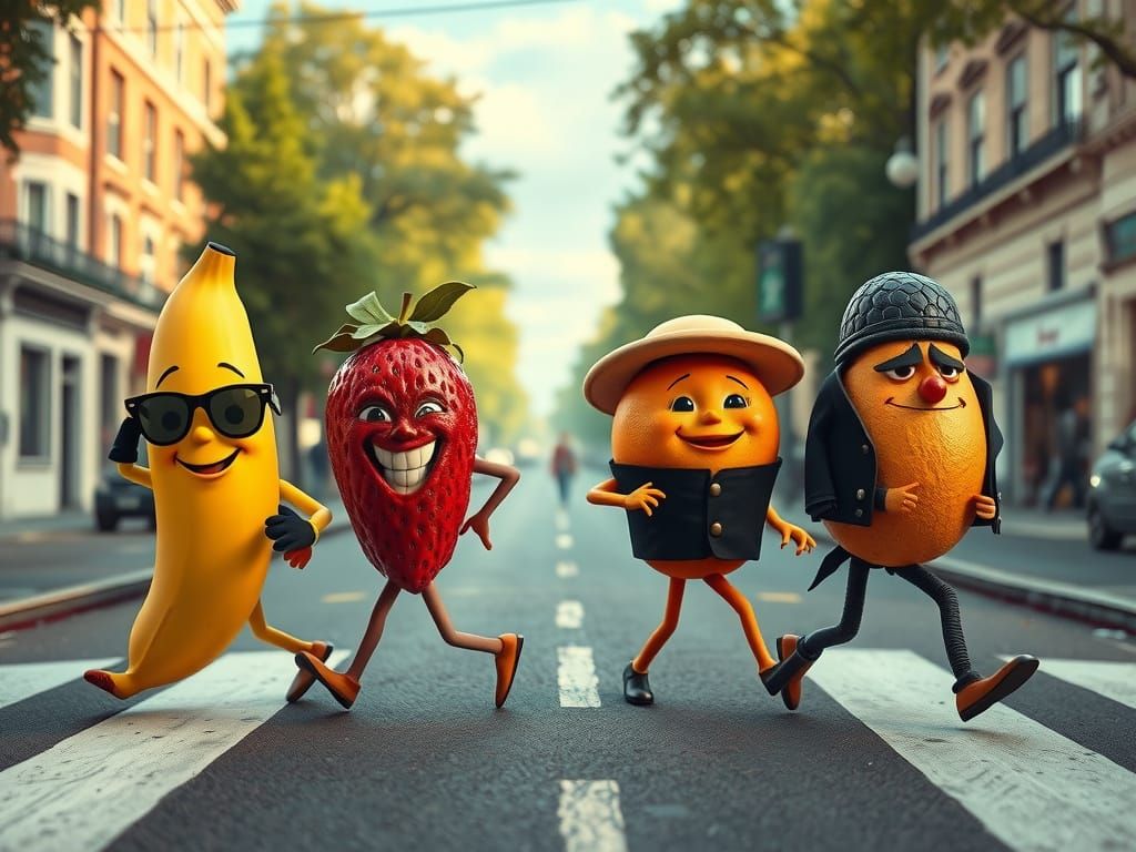 Abbey Road des Beatfruit - Anthropomorphic Fruits Cross Abb...