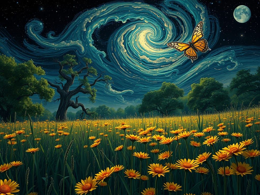 Meadow with flowers - Celestial Meadow with Twinkling Stars ...