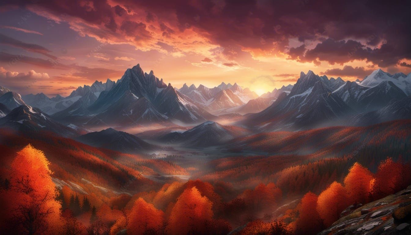 Mountain range in the evening. - AI Generated Artwork - NightCafe Creator