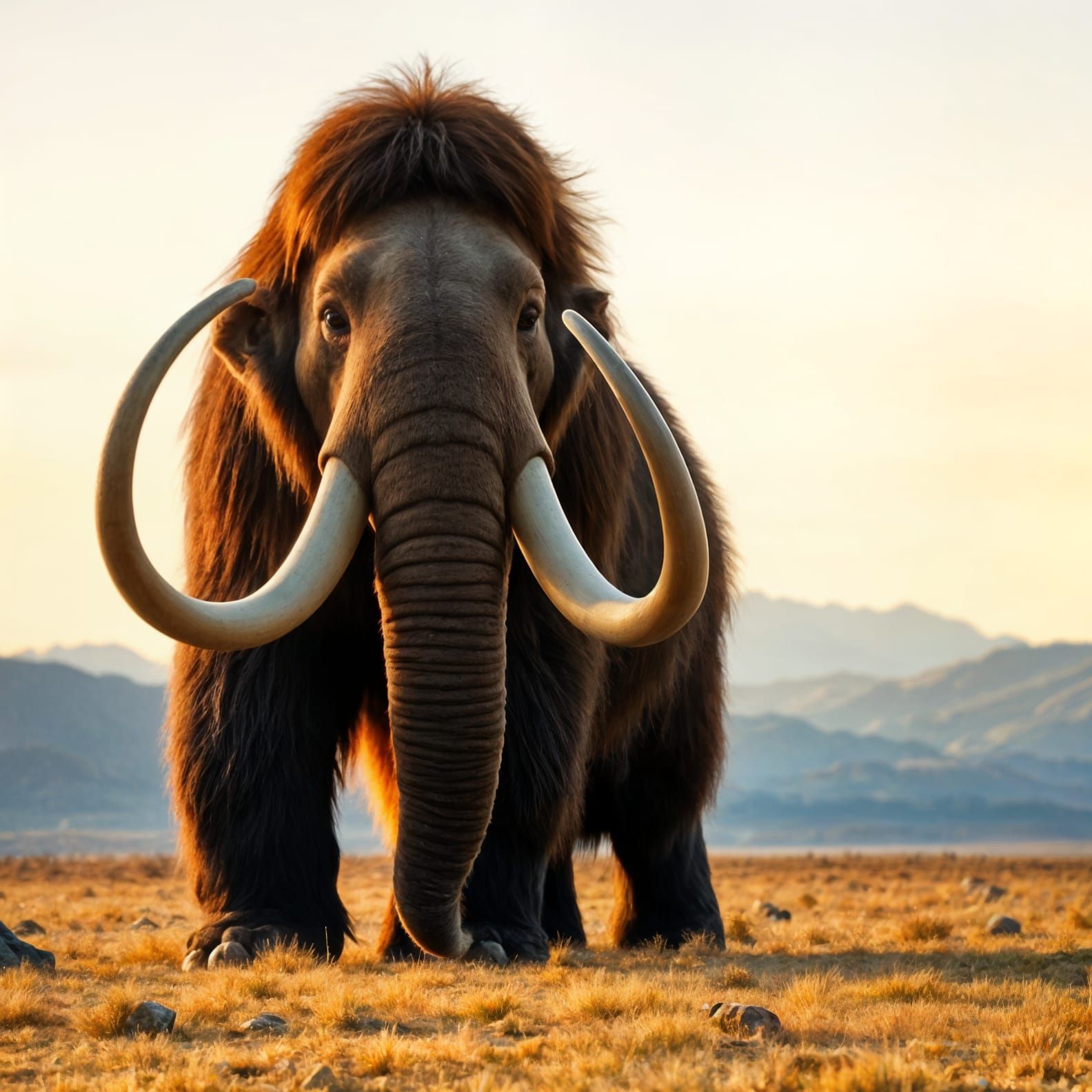 a Extinct Woolly Mammoth - Mammoth in a Golden Dawn Landscap...