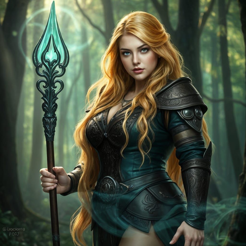 Ethereal Elven Warrior in Vibrant, Hyperreal Fores... - AI Art