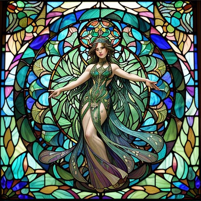 Majestic Axolotl in Resplendent Stained Glass - AI Art