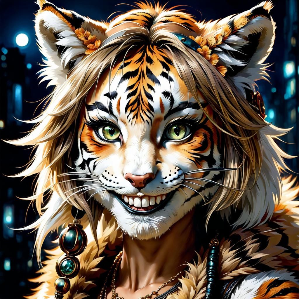Smiling lady tiger - AI Generated Artwork - NightCafe Creator