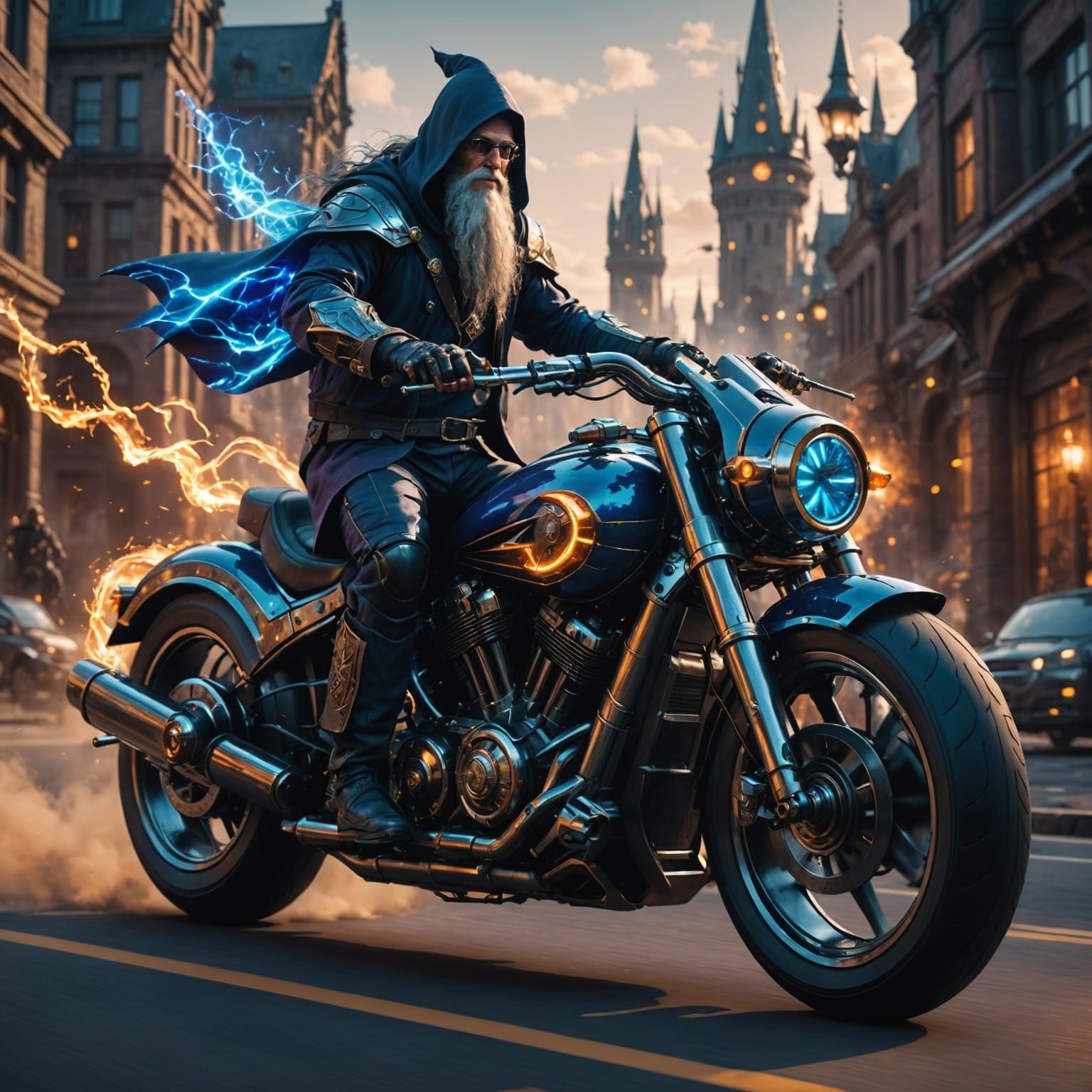 Fantastical Wizard Rides Futuristic Motorcycle in ... - AI Art