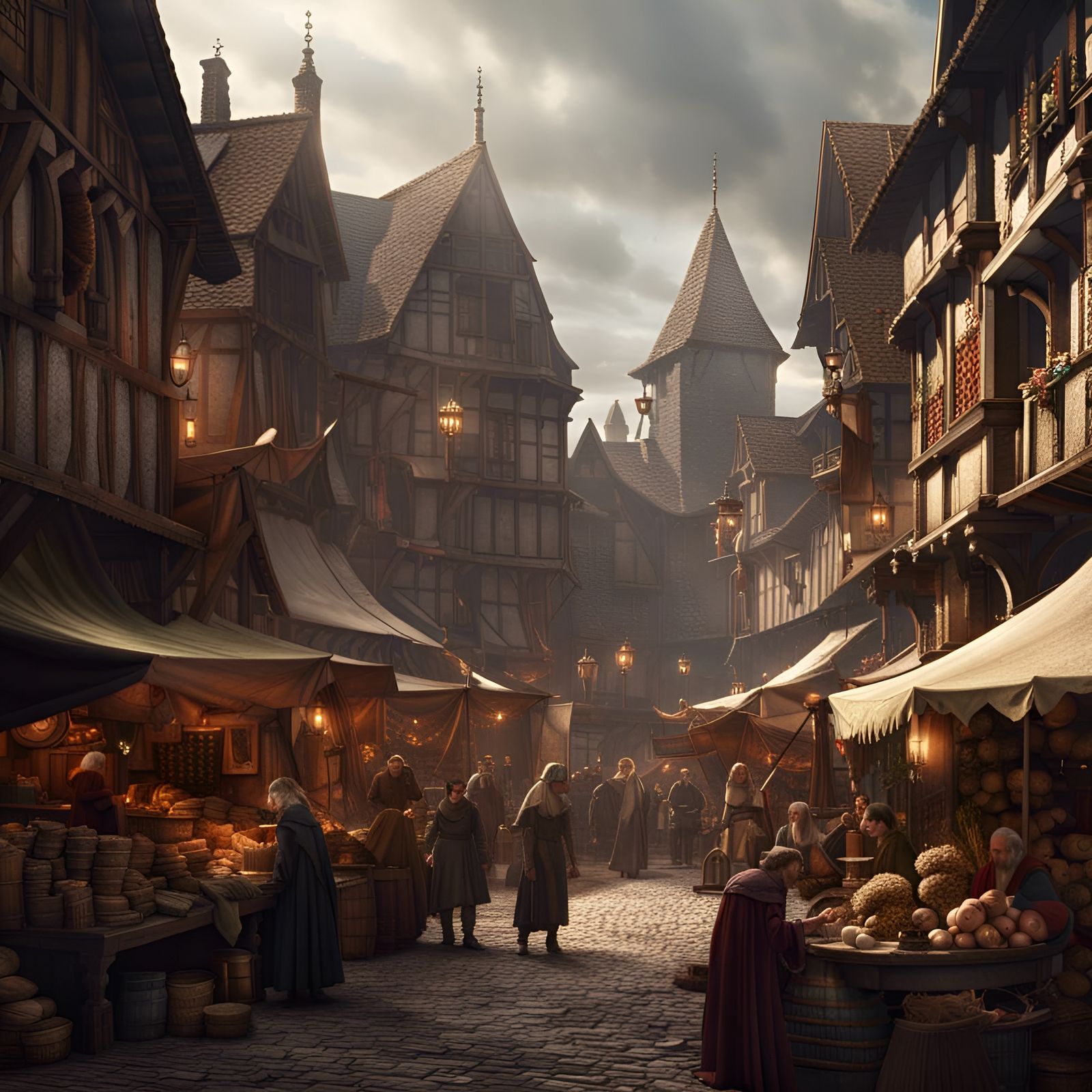 Busy Medieval Marketplace - AI Generated Artwork - NightCafe Creator
