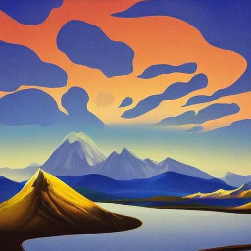 surreal, non-real, fiction: dream world, landscape with mountains and ...