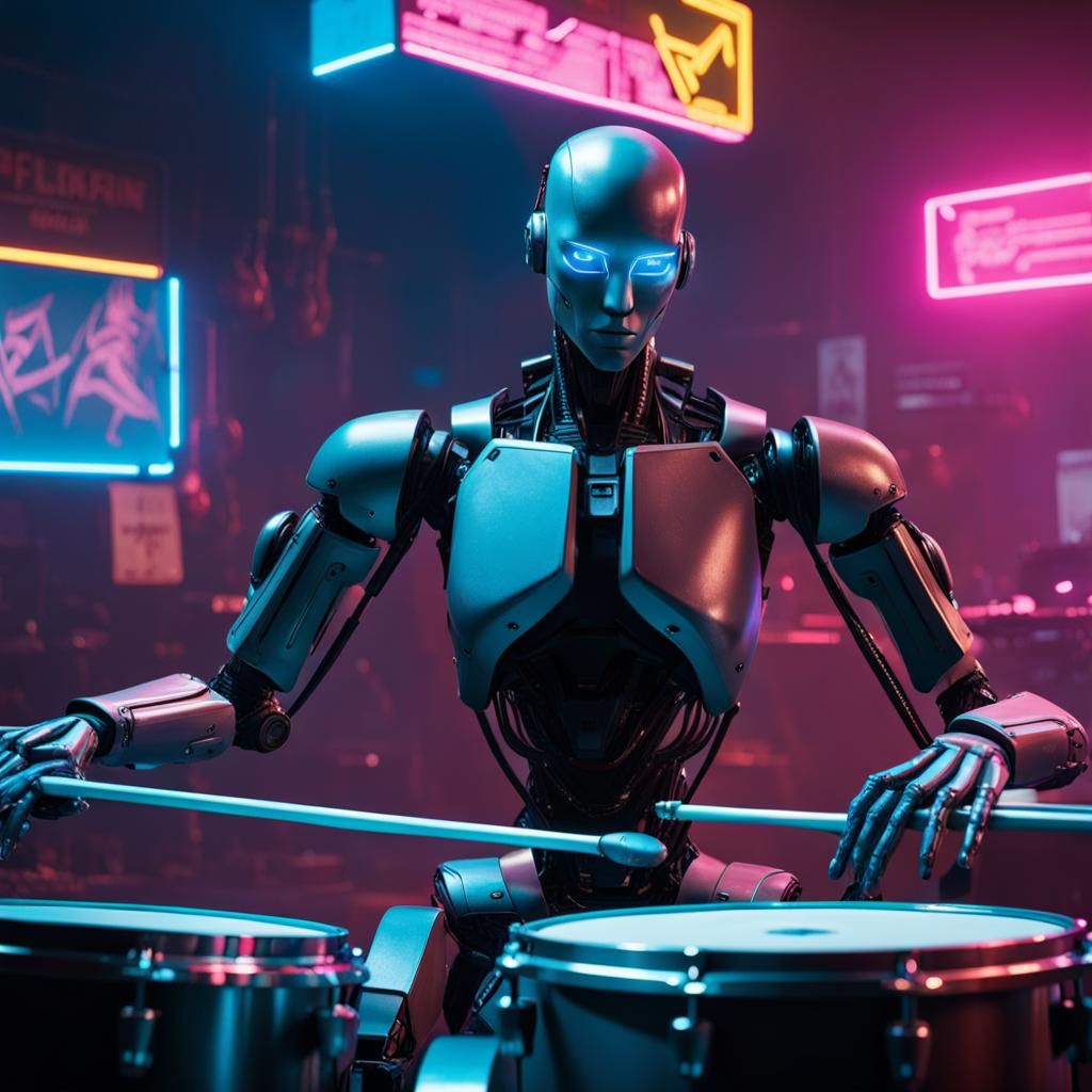 Four arms humanoid robot playing drums - AI Generated Artwork ...