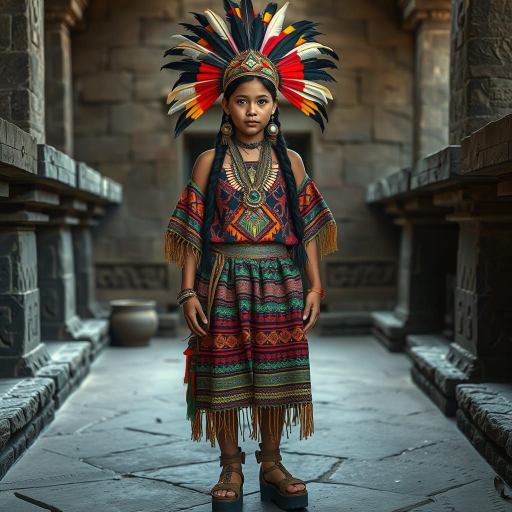 Inca Princess in Vibrant Woven Tunic, Ancient Temp... - AI Art