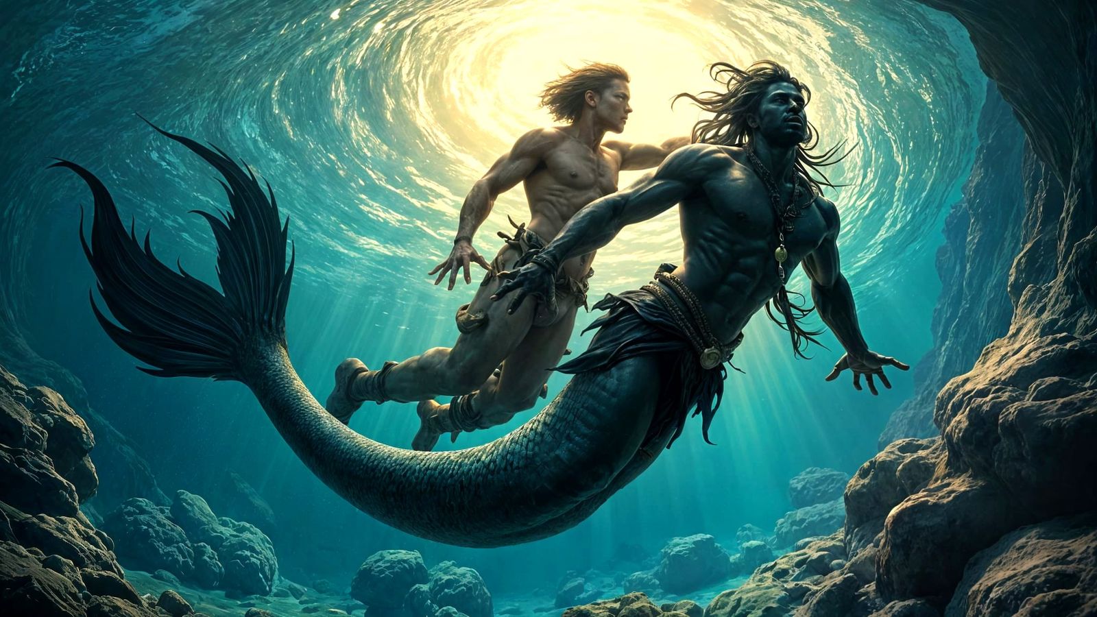 Going for a swim - Dark Fantasy Merman in Underwater Splash ...