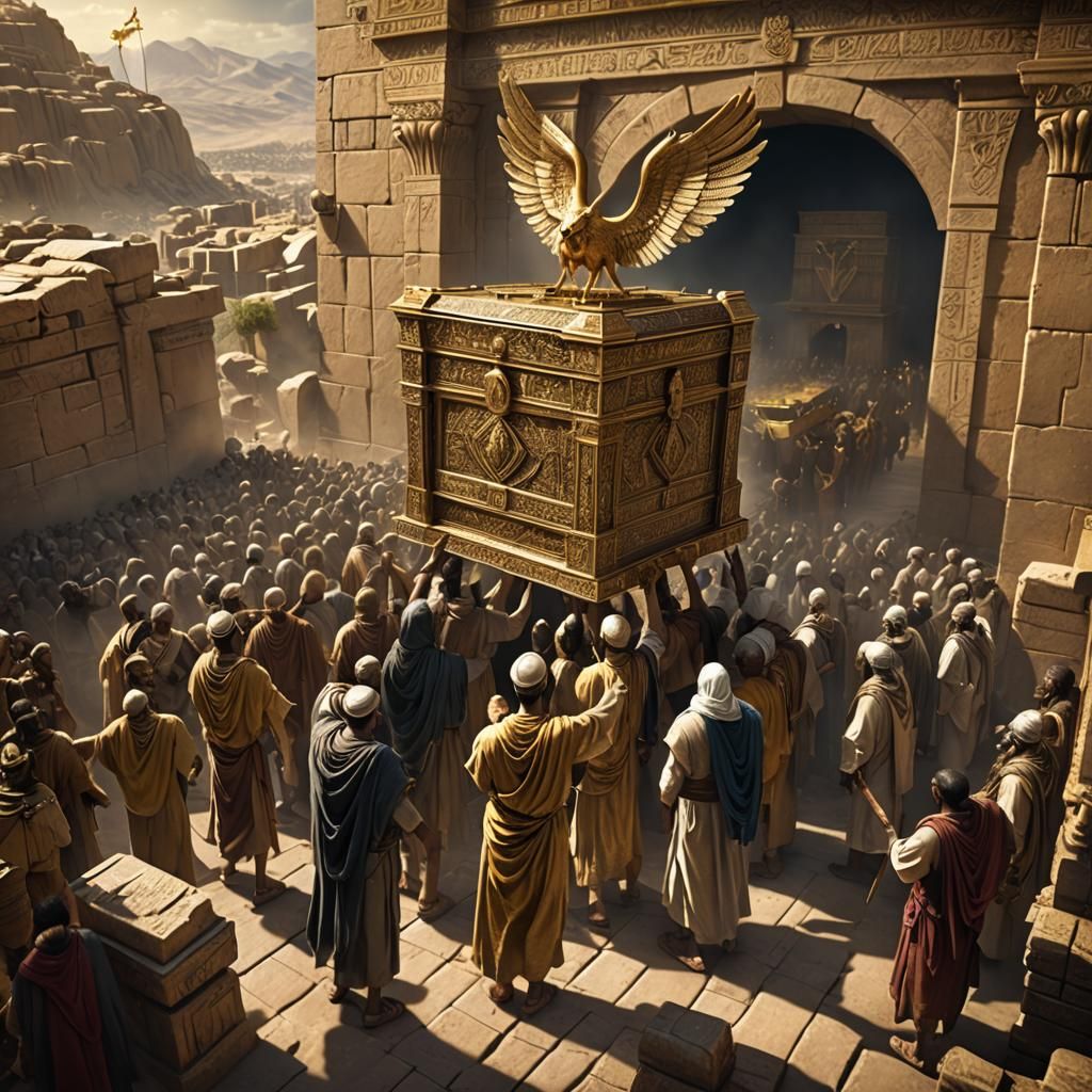 Israelites carrying the Ark of the Covenant, the small golden chest ...
