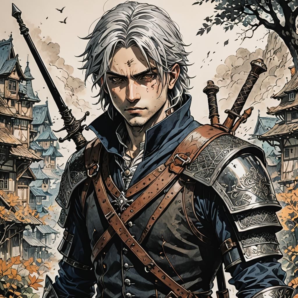 Pen and ink - Witcher - AI Generated Artwork - NightCafe Creator