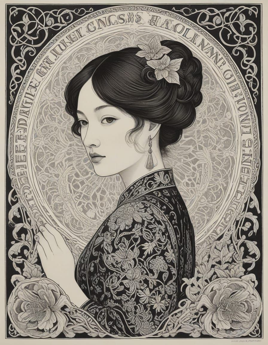 Soulful Figure in Elegant Calligram Style - AI Art