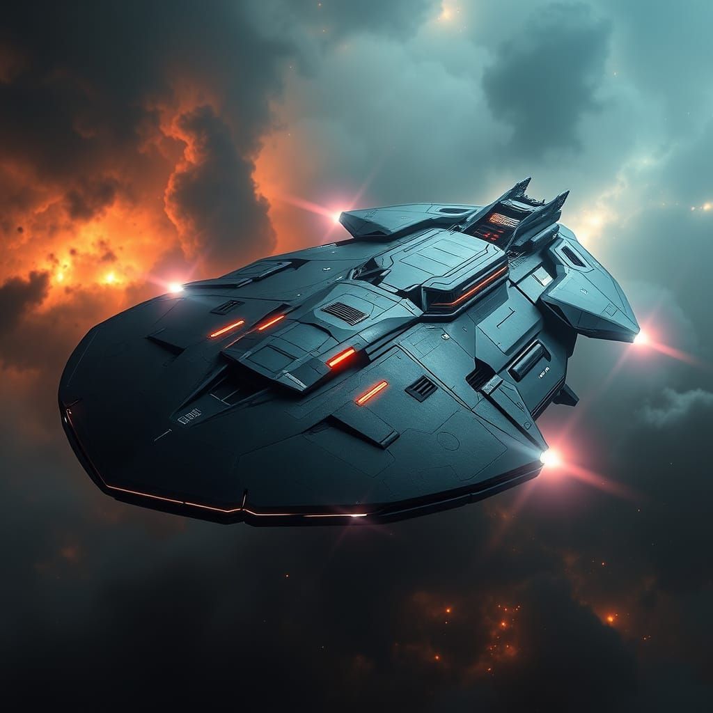 Epic Futuristic Destroyer Spaceship in Turbulent N... - AI Art