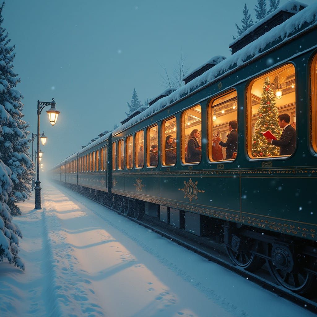 Luxurious Art Deco Train Speeds Down Snow-Covered ... - AI Art