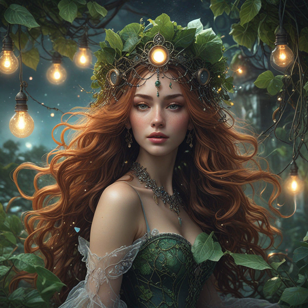 Medium shot. Majestic fierce enigmatic being with long, flowing ...