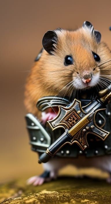 A striking and realistic photo of hamster, dressed in full Warhammer ...