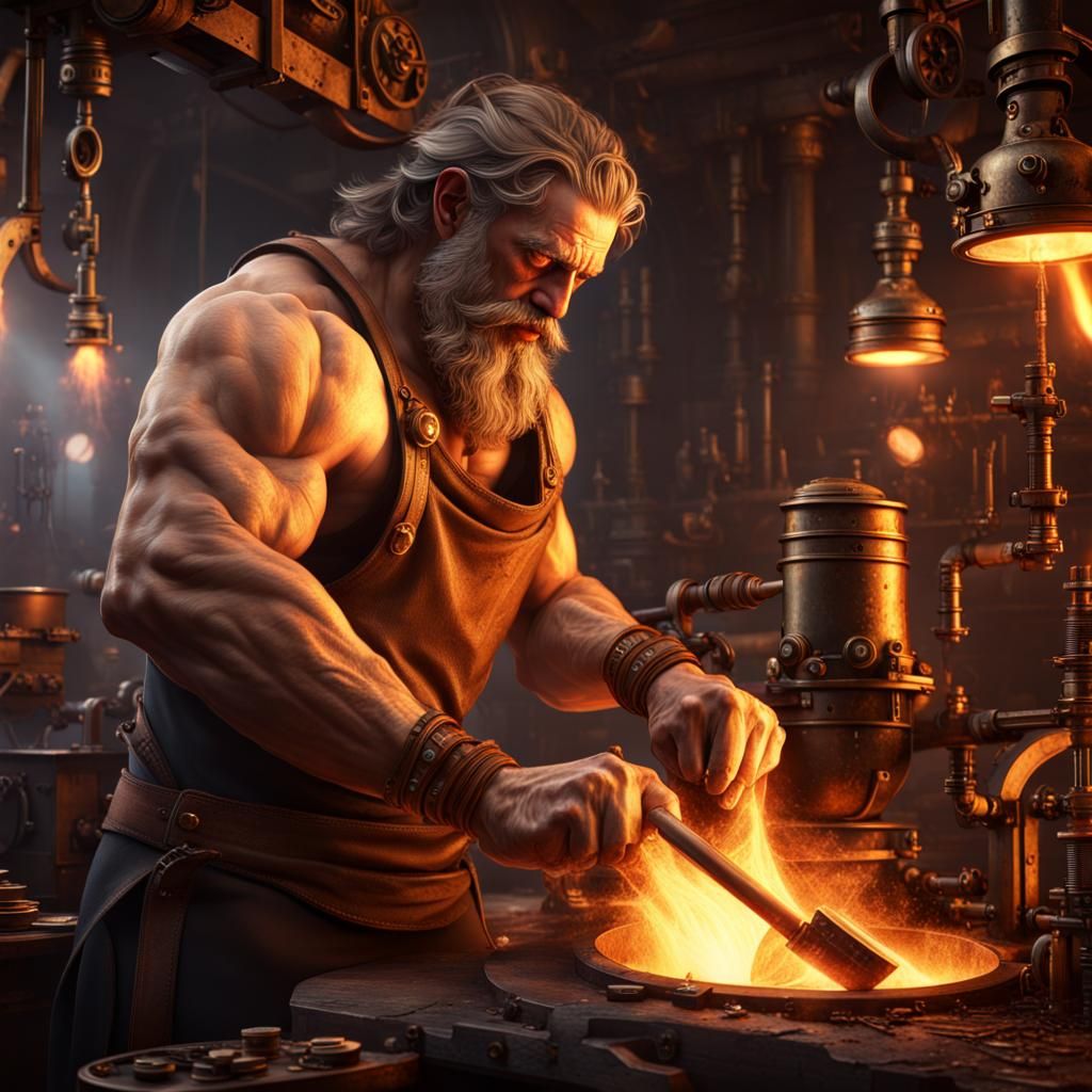 Greek god Hephaestus working at his forge - AI Generated Artwork ...