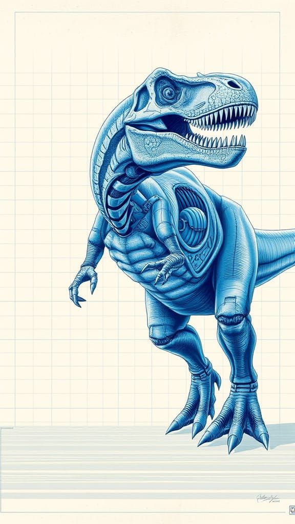 T-rex big and strong dinosaur, (blueprint:1.3), technical drawing ...