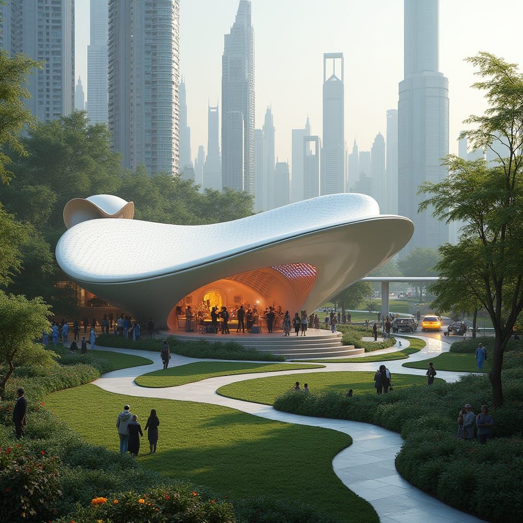 Futuristic Organic Canopy in a Dubai Cityscape - AI Art