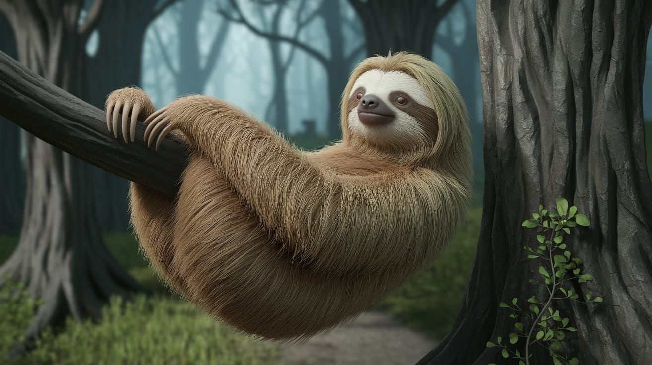 lazy sloth gothic forest 3D - Gothic Sloth in a Dark Forest...