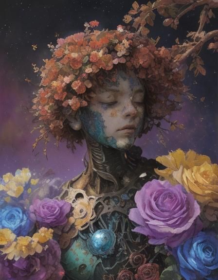 (beautiful hyper detailed aesthetic artwork of a sleeping, rusted ...