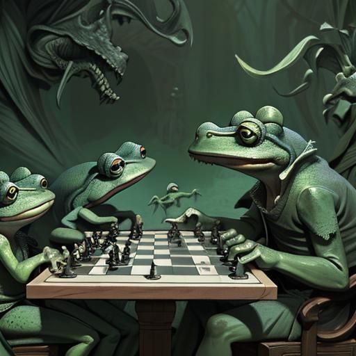 Frogs playing chess. horror Gustave Doré Greg Rutkowski - AI Generated ...