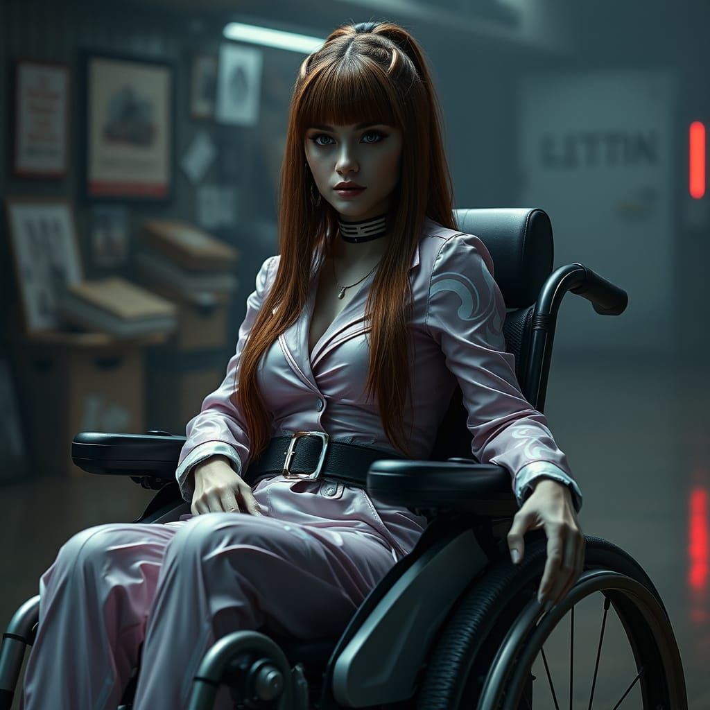 90s Woman in Cyberpunk Wheelchair, Dark Surrealist... - AI Art