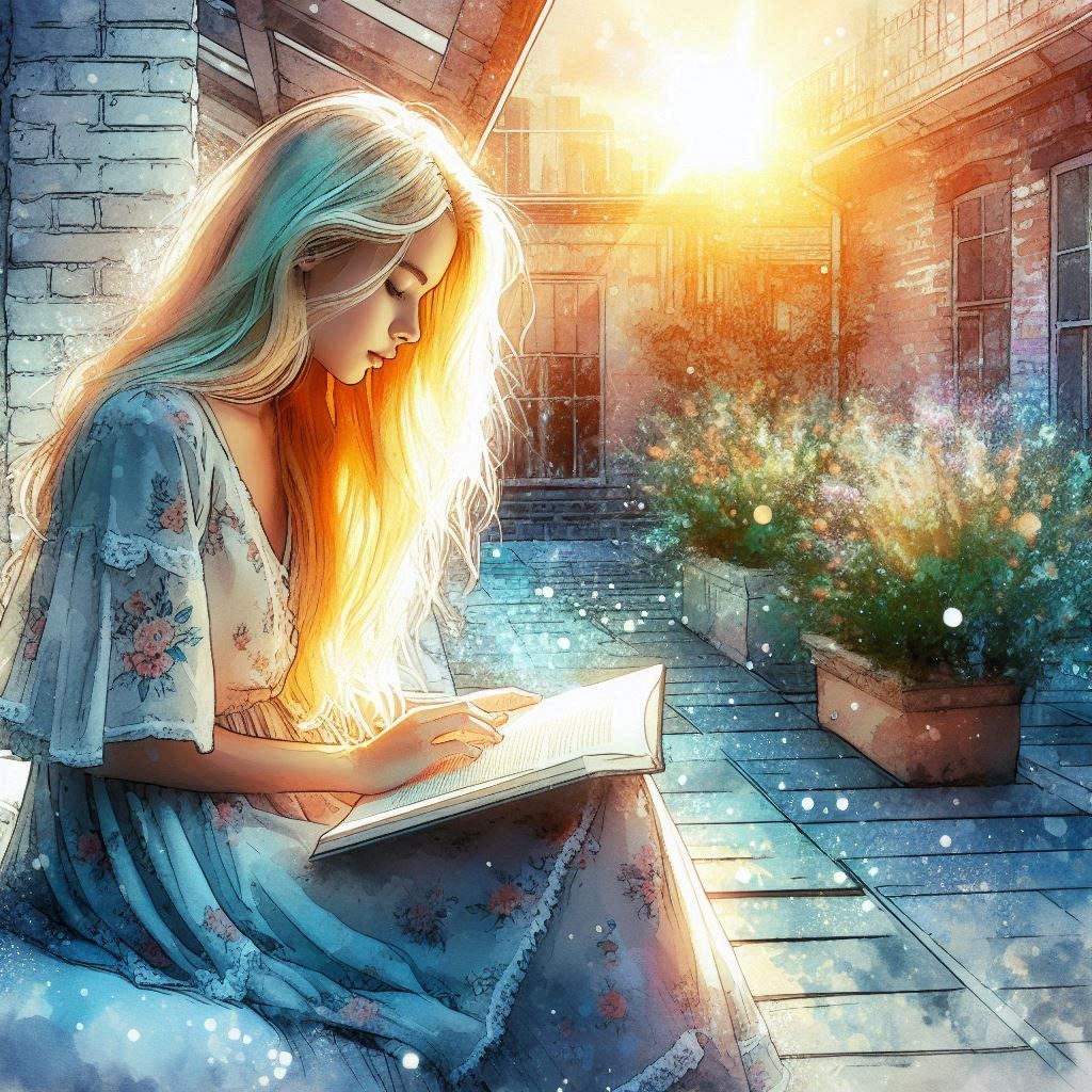 Une lectrice sur les toits - AI Generated Artwork - NightCafe Creator