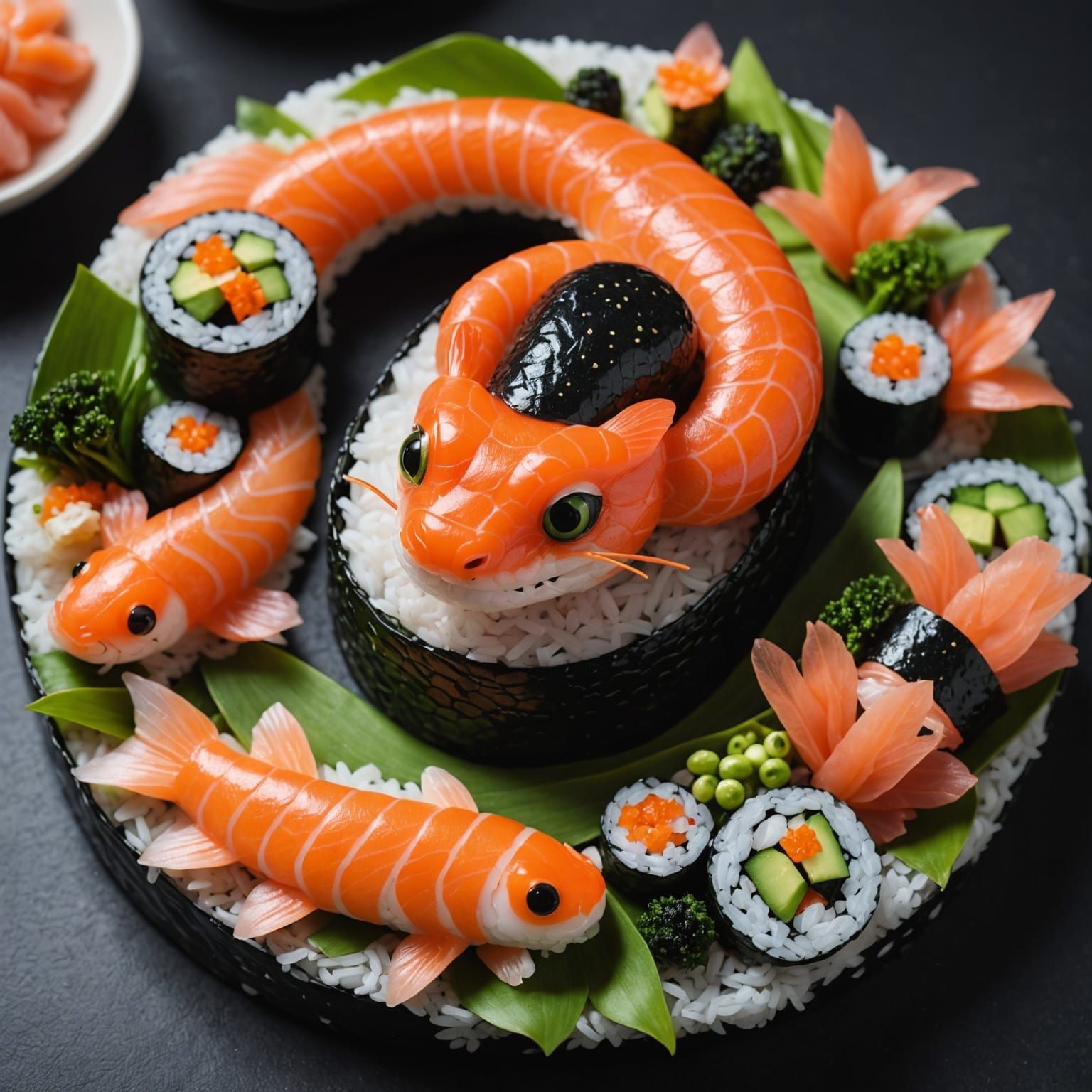 a cute sushi snake sculpture - a cute sushi snake sculpture