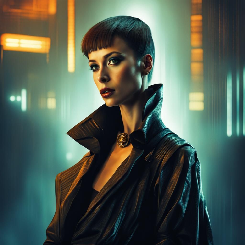 portrait of a lady, in the style of blade runner, scifi background - AI ...