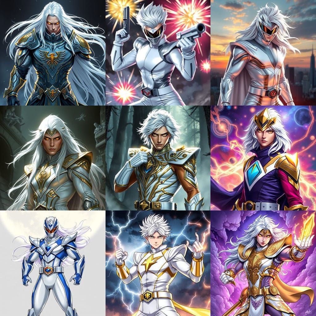 Vali Ravenclaw as a male Power Ranger Character with white hair gold eyes