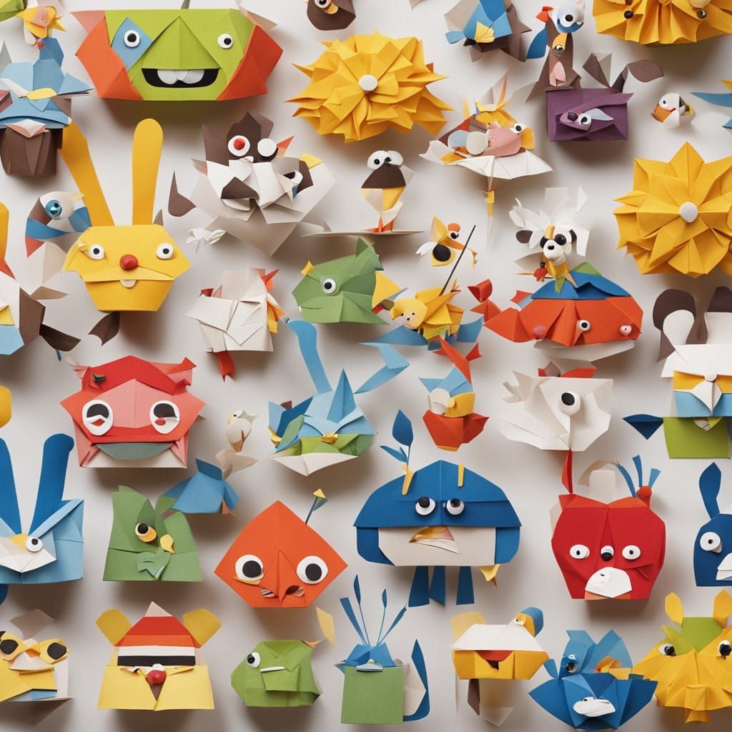 Whimsical Claymation Characters in Origami Paper A... - AI Art