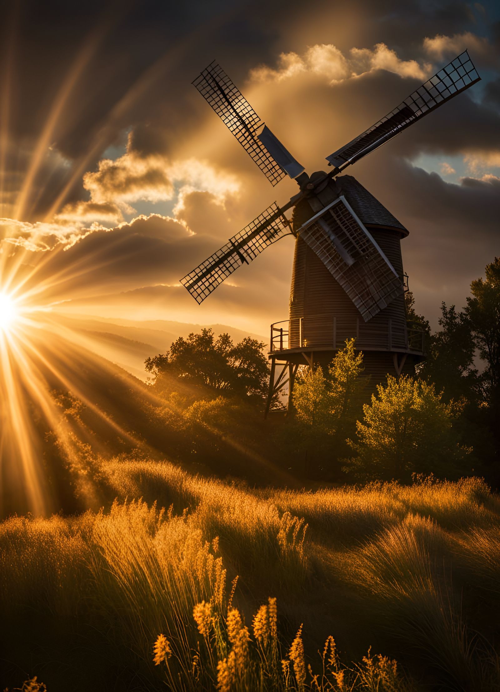 Windmill in the Early Morning - AI Generated Artwork - NightCafe Creator
