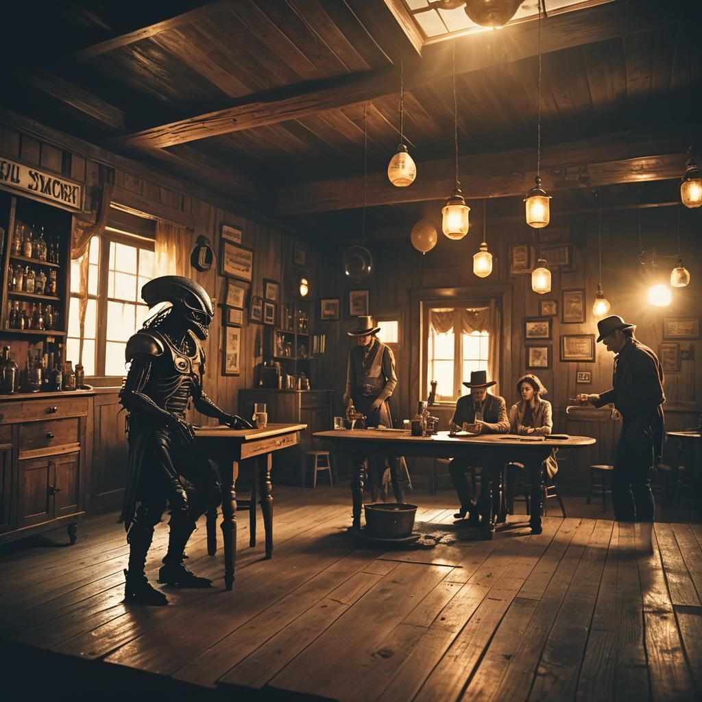 Old Wild West Saloon with Aliens - Wild West Saloon Under Al...