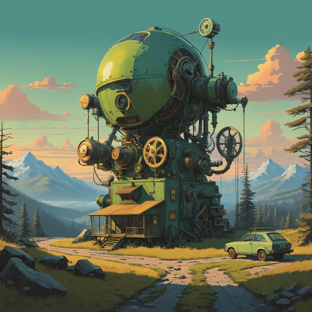 Cyberpunk Clockwork Masterpiece Against Majestic G... - AI Art