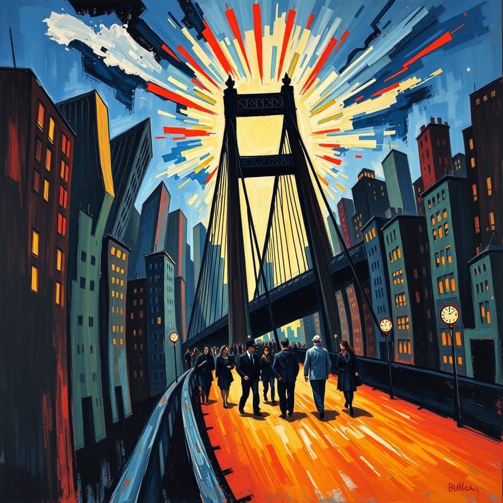 Die Brücke - Expressionist Cityscape with Distorted Bridge i...