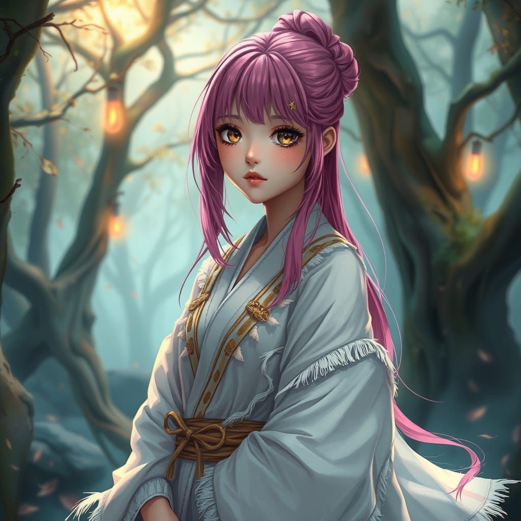 Enchanted Anime Girl in Whimsical Forest - AI Art
