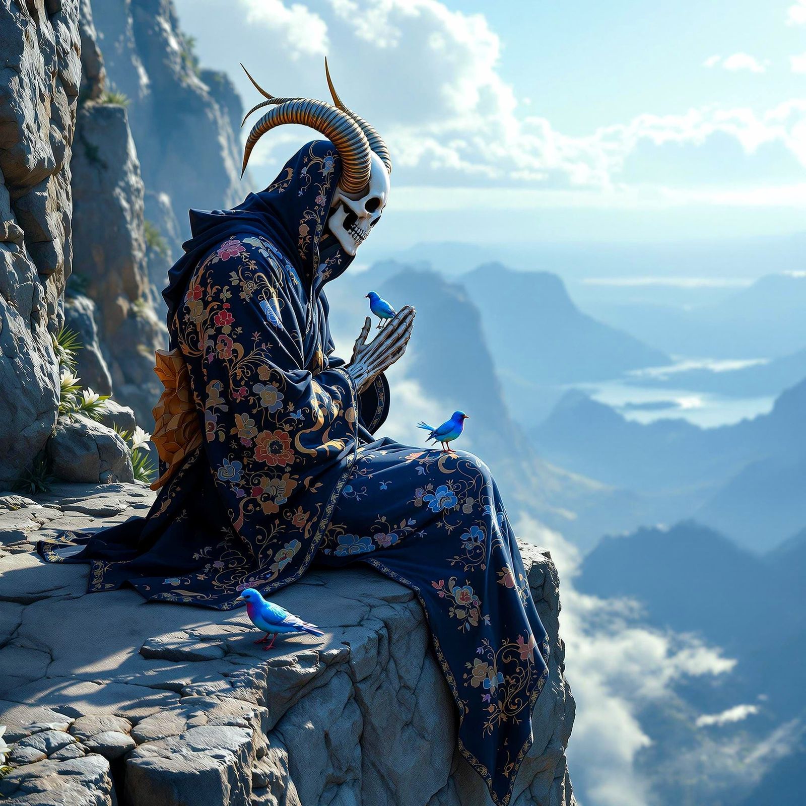 Beautiful horned skeleton - Grim Reaper in Elegant Japanese ...