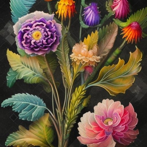 Antique watercolor of striking, colorful, bbeautiful highly detailed ...