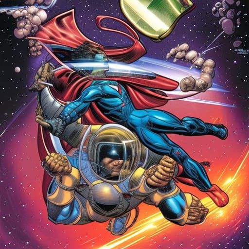 Superheroes fighting in space - AI Generated Artwork - NightCafe Creator