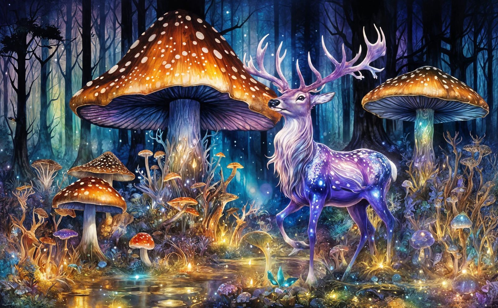 Mystic Deer - Mystical Stag with Crystal Antlers in Magical ...