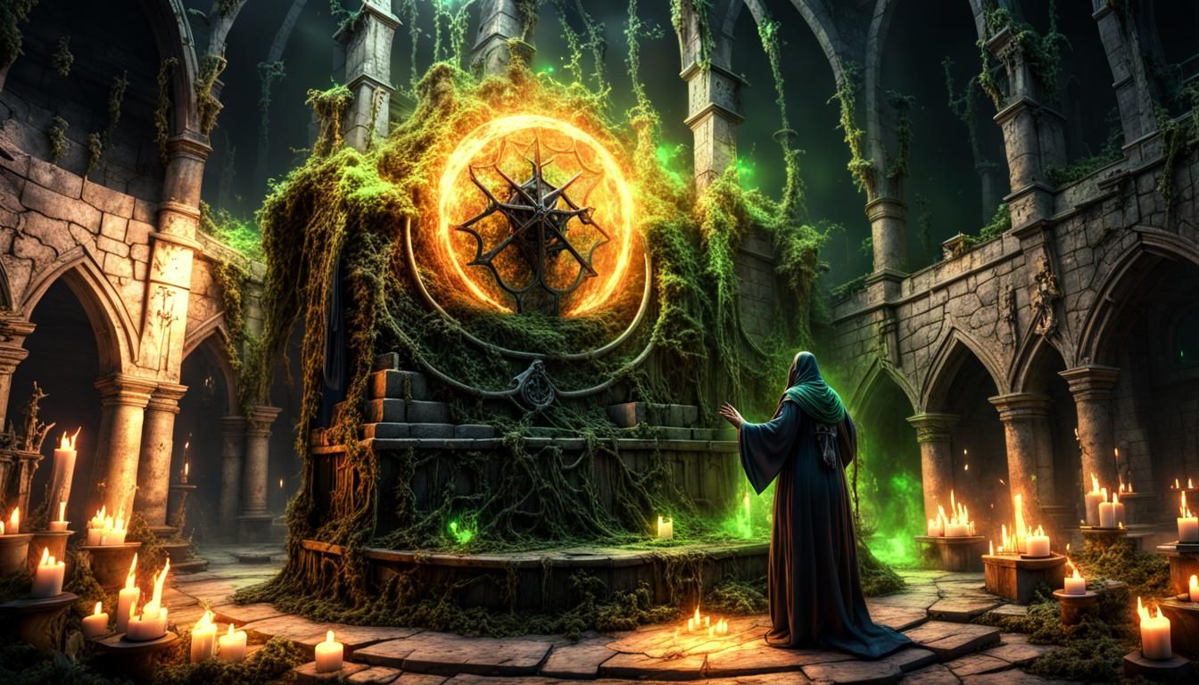 fantasy_medieval_necromancer_summoning_green_particles_during_ceremony ...
