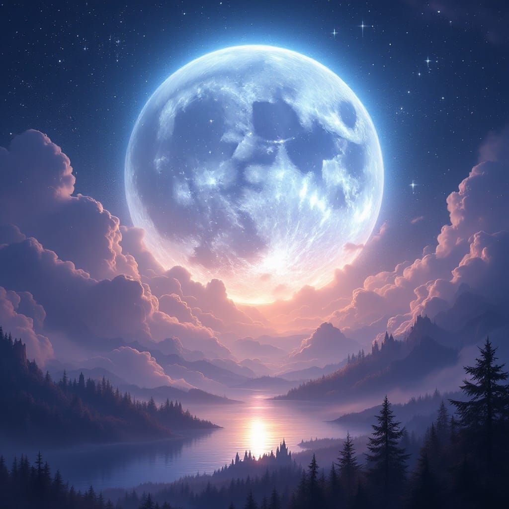 Dreamy Moonlit Landscape in Enchanting Aesthetic - AI Art