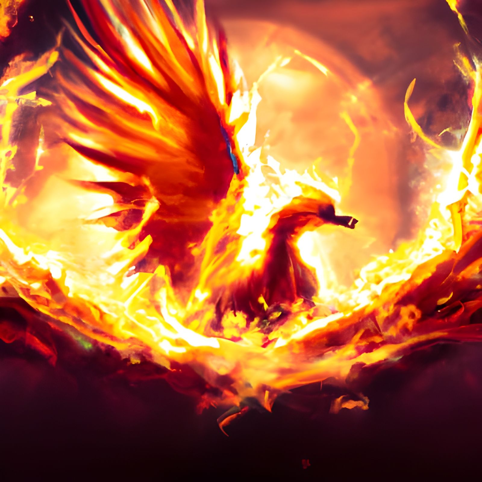 hyper realistic phoenix arising out of flame, bright feathers, fire ...