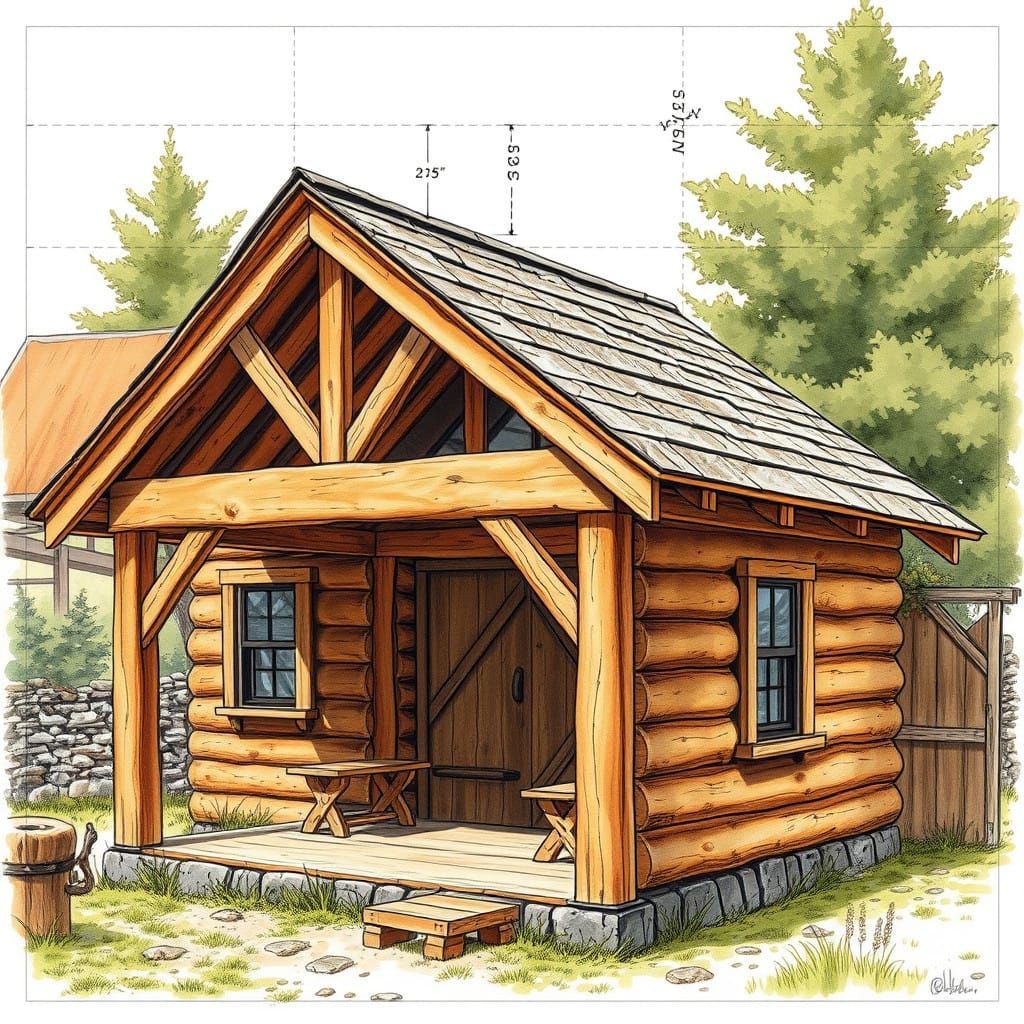 Traditional Timber Frame Shed Blueprint in Rustic ... - AI Art