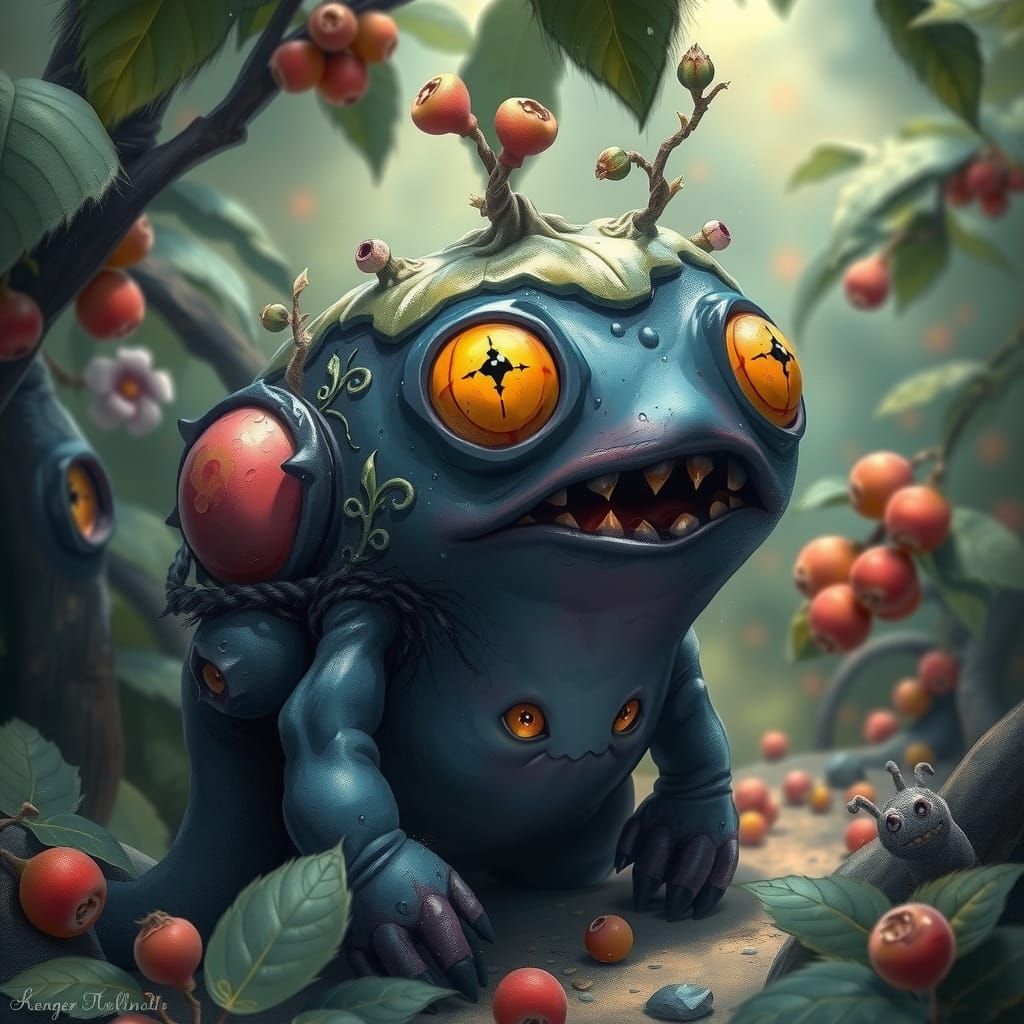 Indigo Berry Monster Foo - Dreamlike Indigo Monster in a Vib...