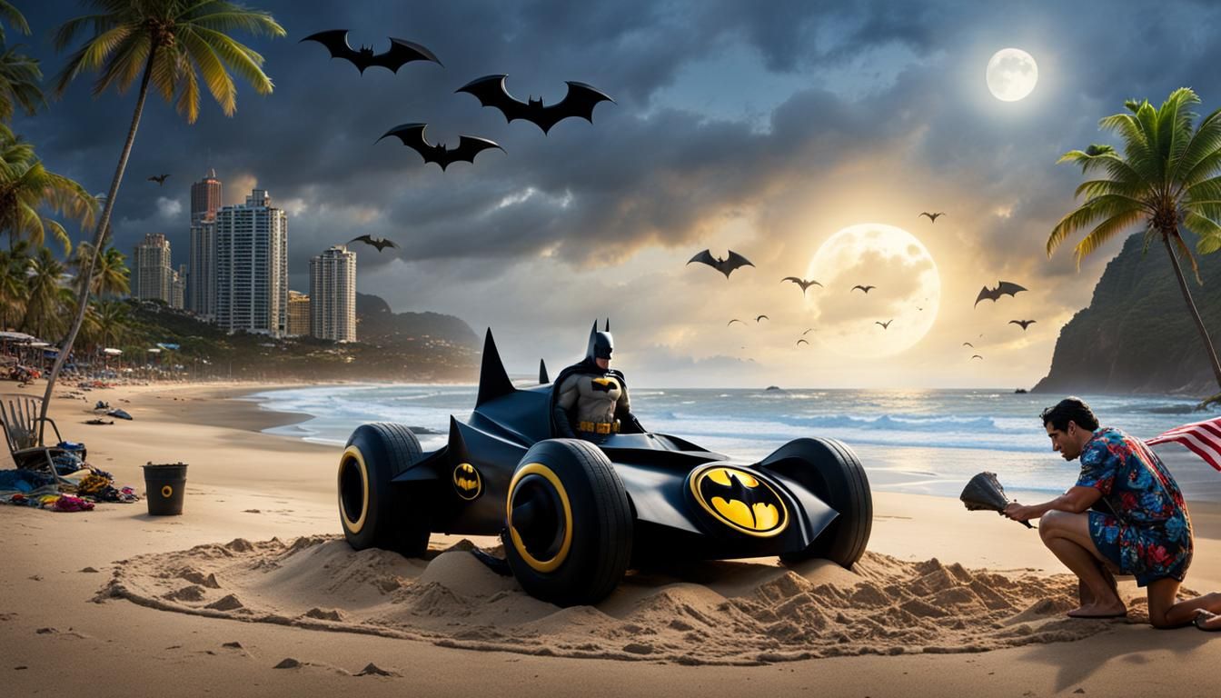 Batman on the beach, in a sandcastle - AI Generated Artwork - NightCafe ...