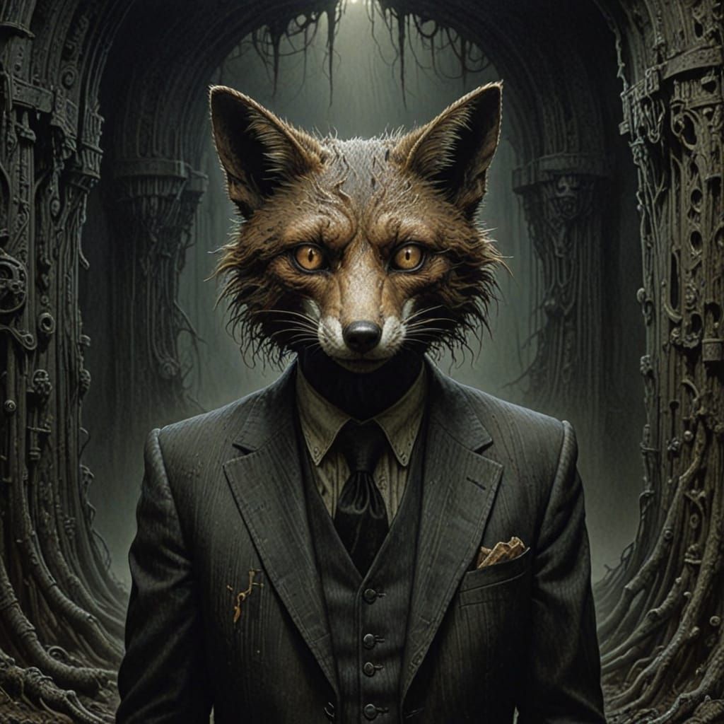 Distressed Fox in Victorian Suit, Horror Macabre - AI Art